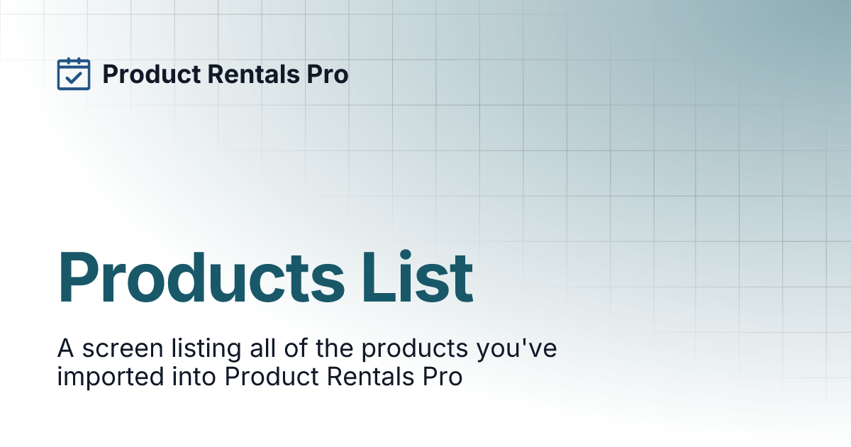 Products List | Product Rentals Pro