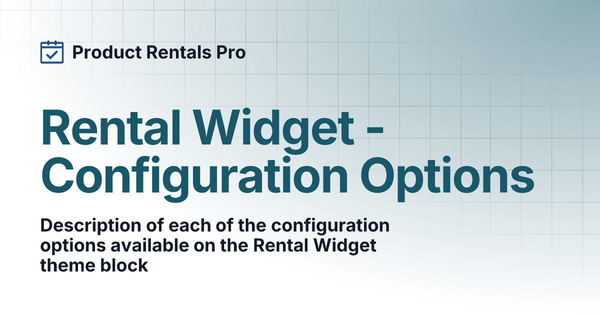Rental Widget - Configuration Options | Product Rentals Pro